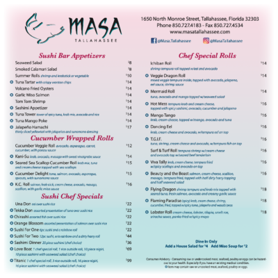 The Menu | MASA Tallahassee