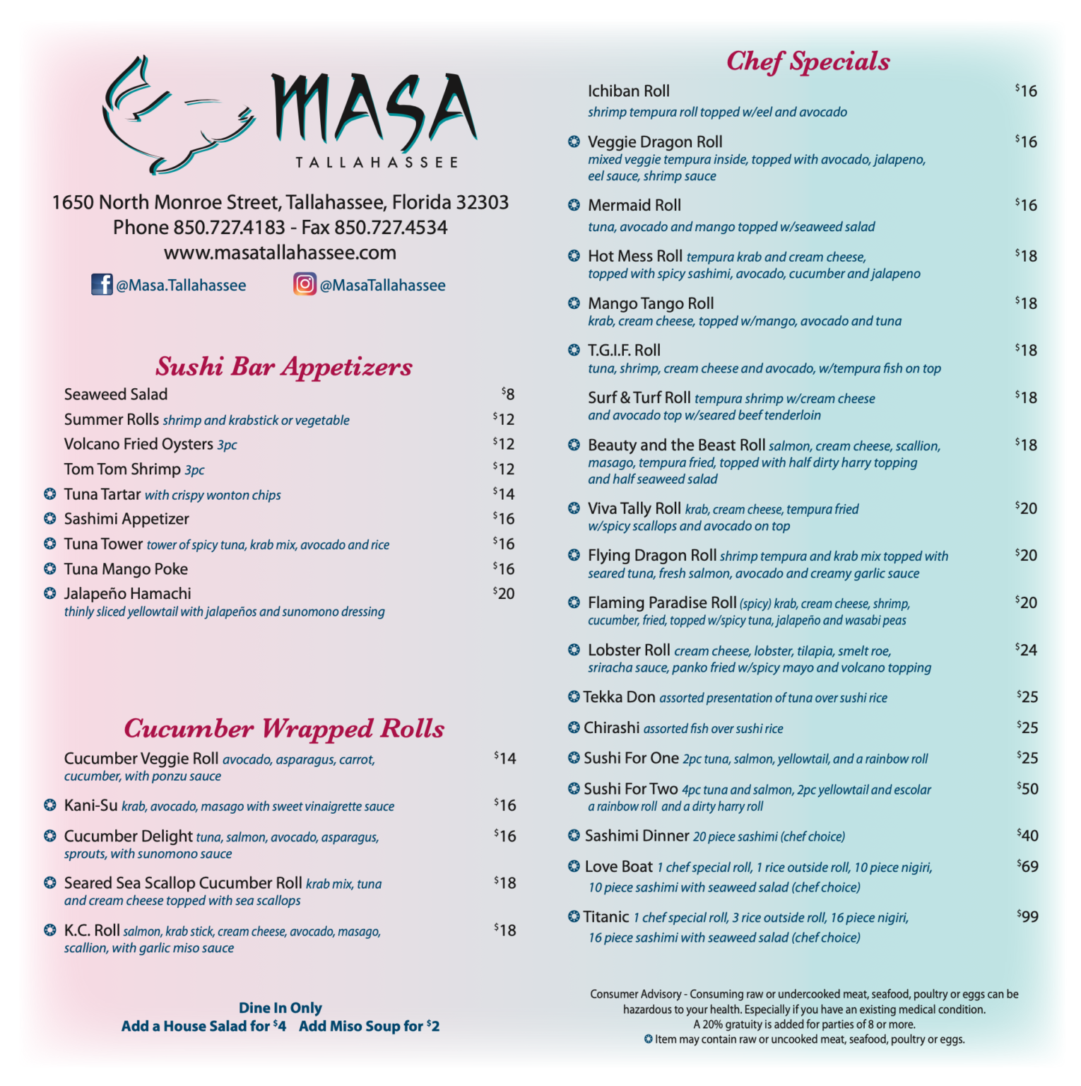 The Menu | MASA Tallahassee